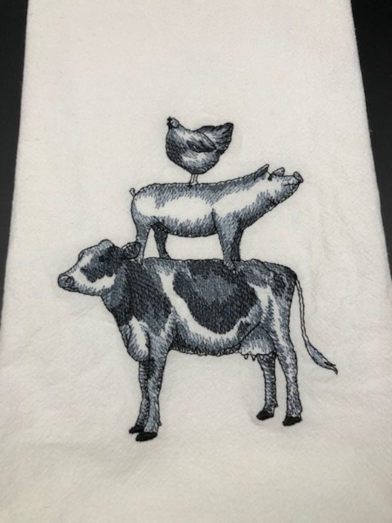 Farm Animal Stack. Cow. Pig. Chicken. Flour Sack Towel. | Etsy