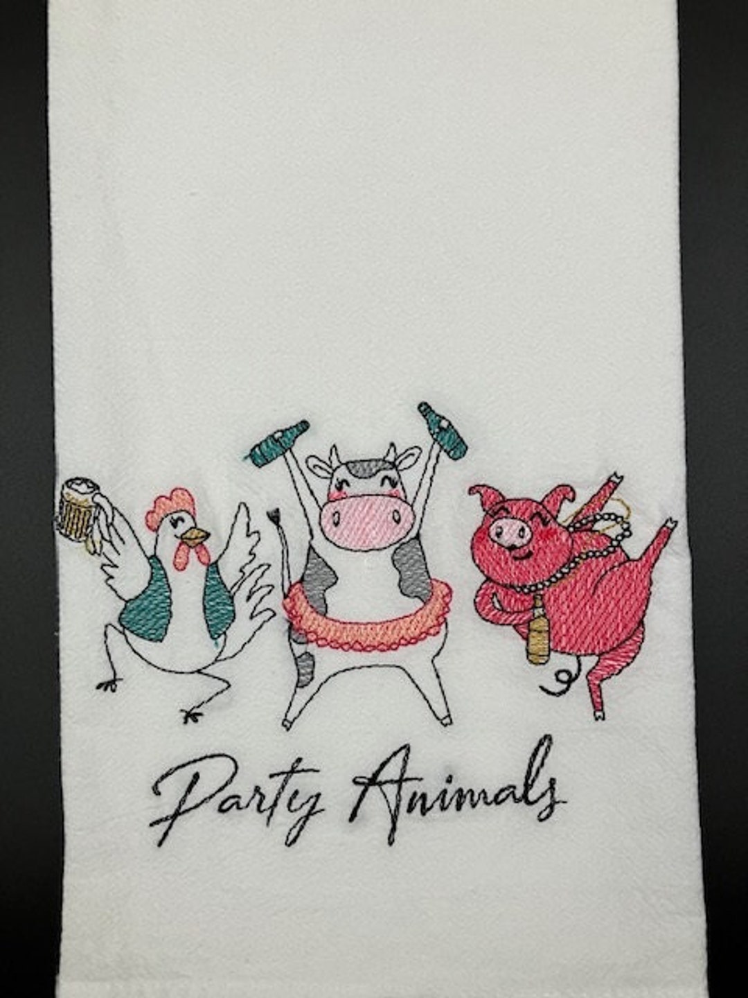 Chickern, Cow, Pig Flour Sack Towel. Machine Embroidered. Farmhouse Pig ...