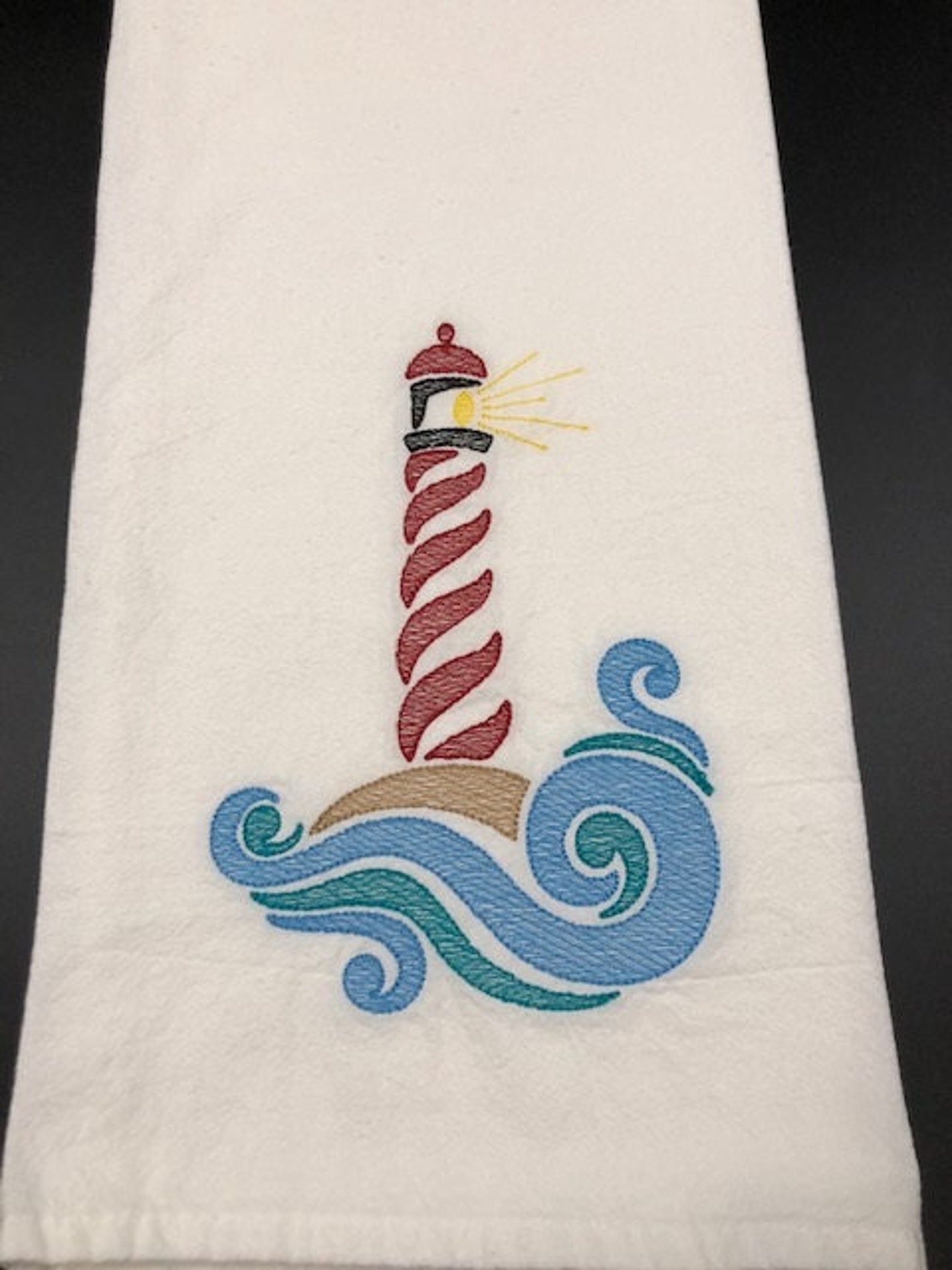 Lighthouse Beach Themed Flour Sack Towel. Machine Embroidered. - Etsy