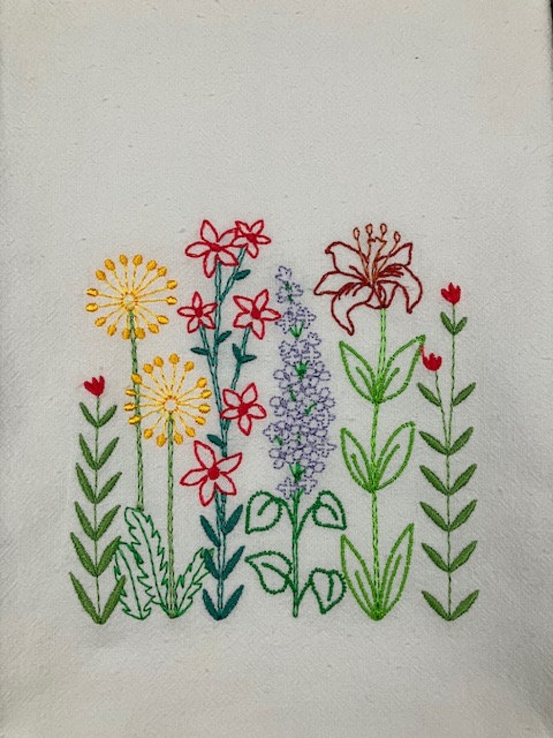 Flowered Flour Sack Towel. Machine Embroidered. Farmhouse Decor. Garden ...