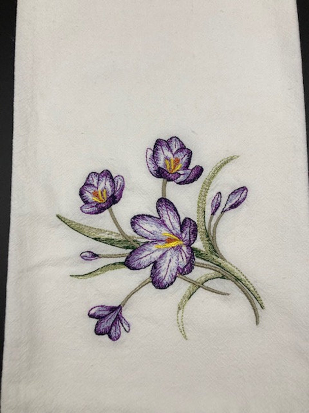 Flowered Crocus Flour Sack Towel. Machine Embroidered. - Etsy