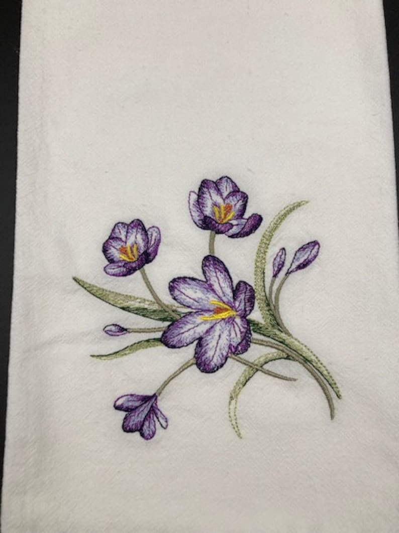Flowered Crocus Flour Sack Towel. Machine Embroidered. - Etsy