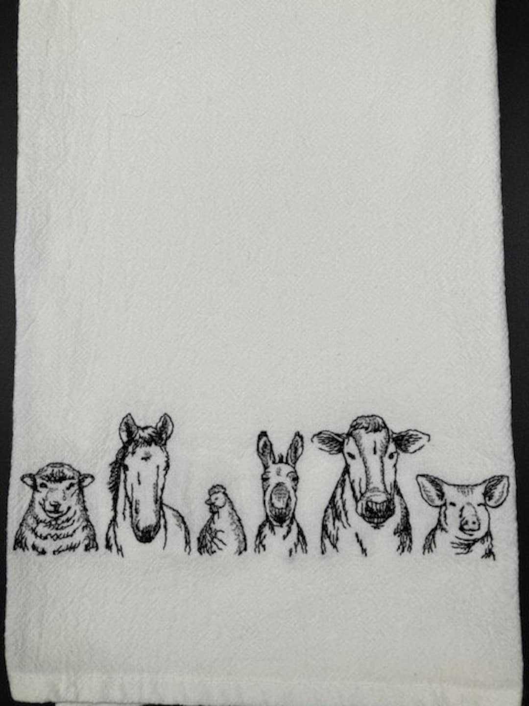 Chicken, Cow, Pig Flour Sack Towel. Machine Embroidered. Farmhouse Pig ...