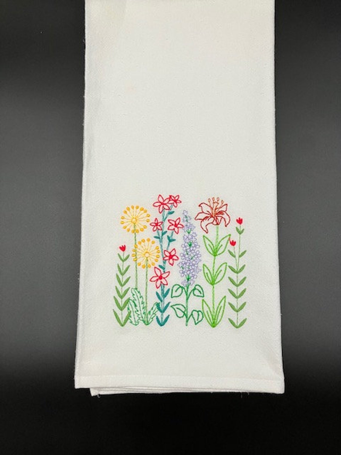 Flowered Flour Sack Towel. Machine Embroidered. Farmhouse Decor. Garden ...