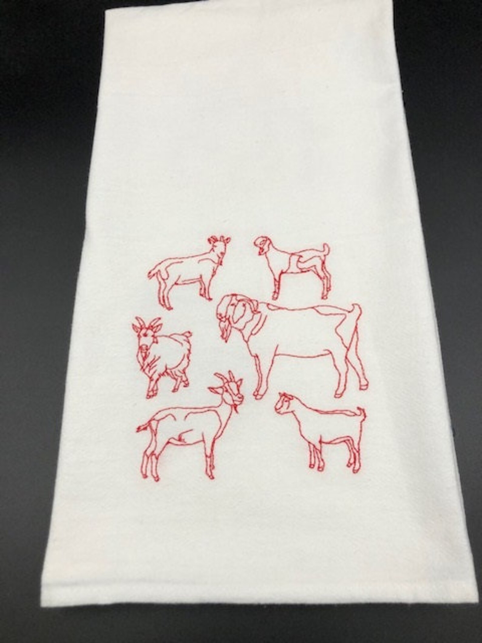 Vintage Style Redwork Goats Flour Sack Towel. Machine Embroidered. Goat ...