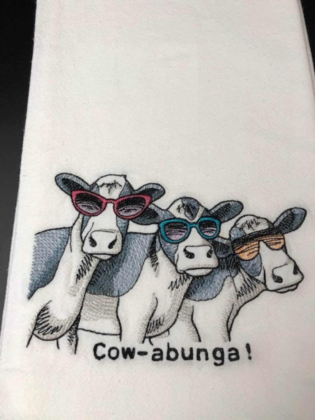 Cowabunga Cow Flour Sack Towel. Kitchen Towel Cow. Dining Cow. Machine ...