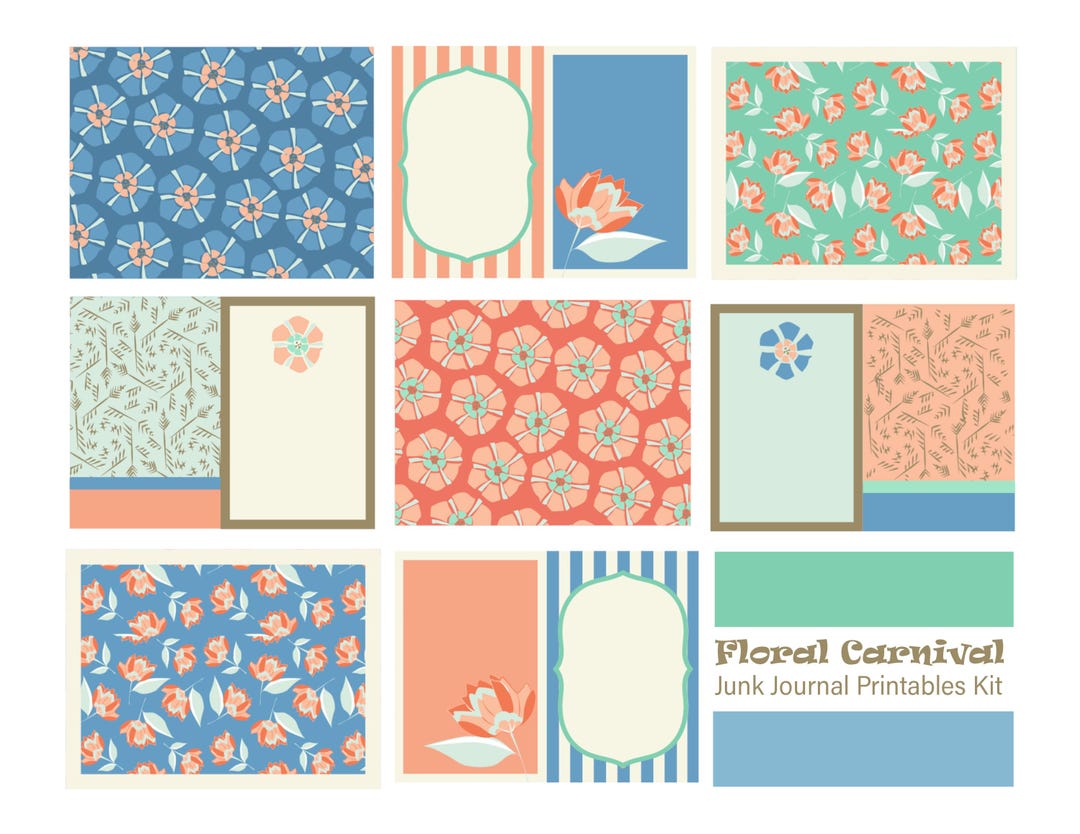 Floral Carnival Printable Junk Journal Kit, Digital Download, Scrapbook ...