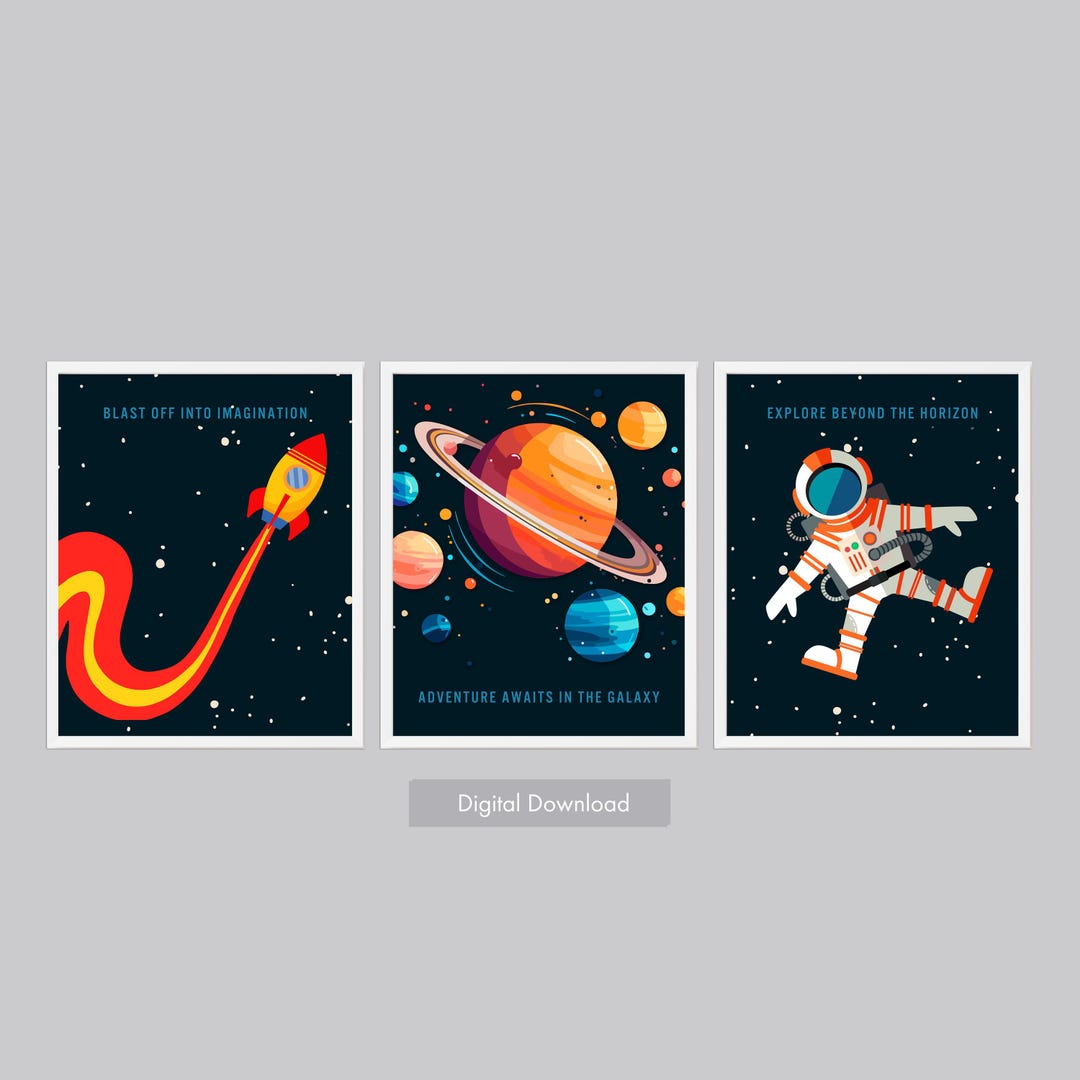 Set of 3 Outer Space Posters, Printable Kids Room Decor for Adventure ...