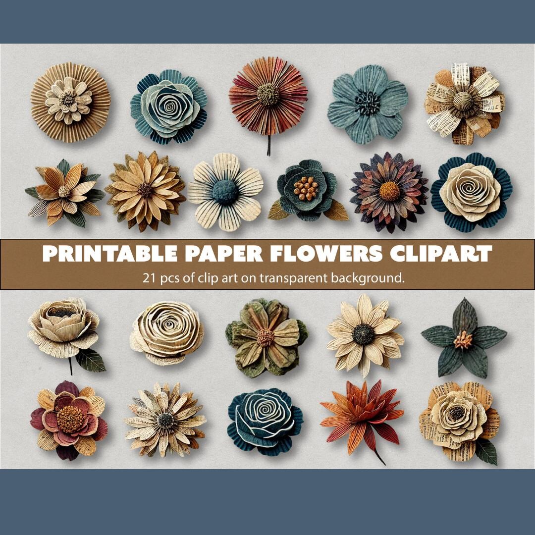 Recycled Paper Flower Clip Art Digital Printables, Scrapbooking Clip ...