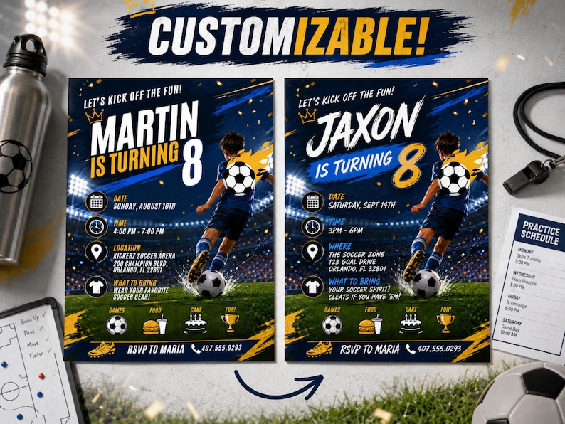 Soccer Birthday Invitation, Editable Canva Sports Party Invite, Blue ...
