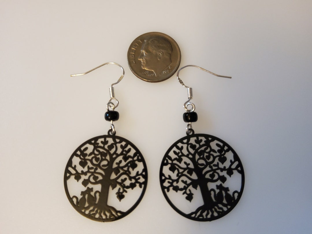 Lightweight Cat Earrings Filigree Cats Under the Tree - Etsy