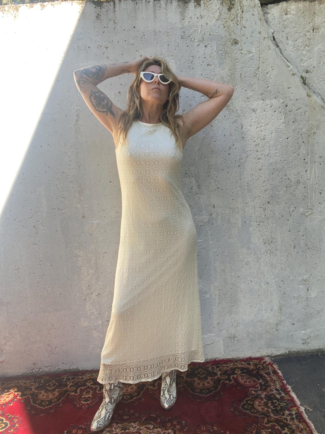 Vintage 1990s 90s, Maxi Dress, Crochet Overlay, Slip Attached, Wedding ...