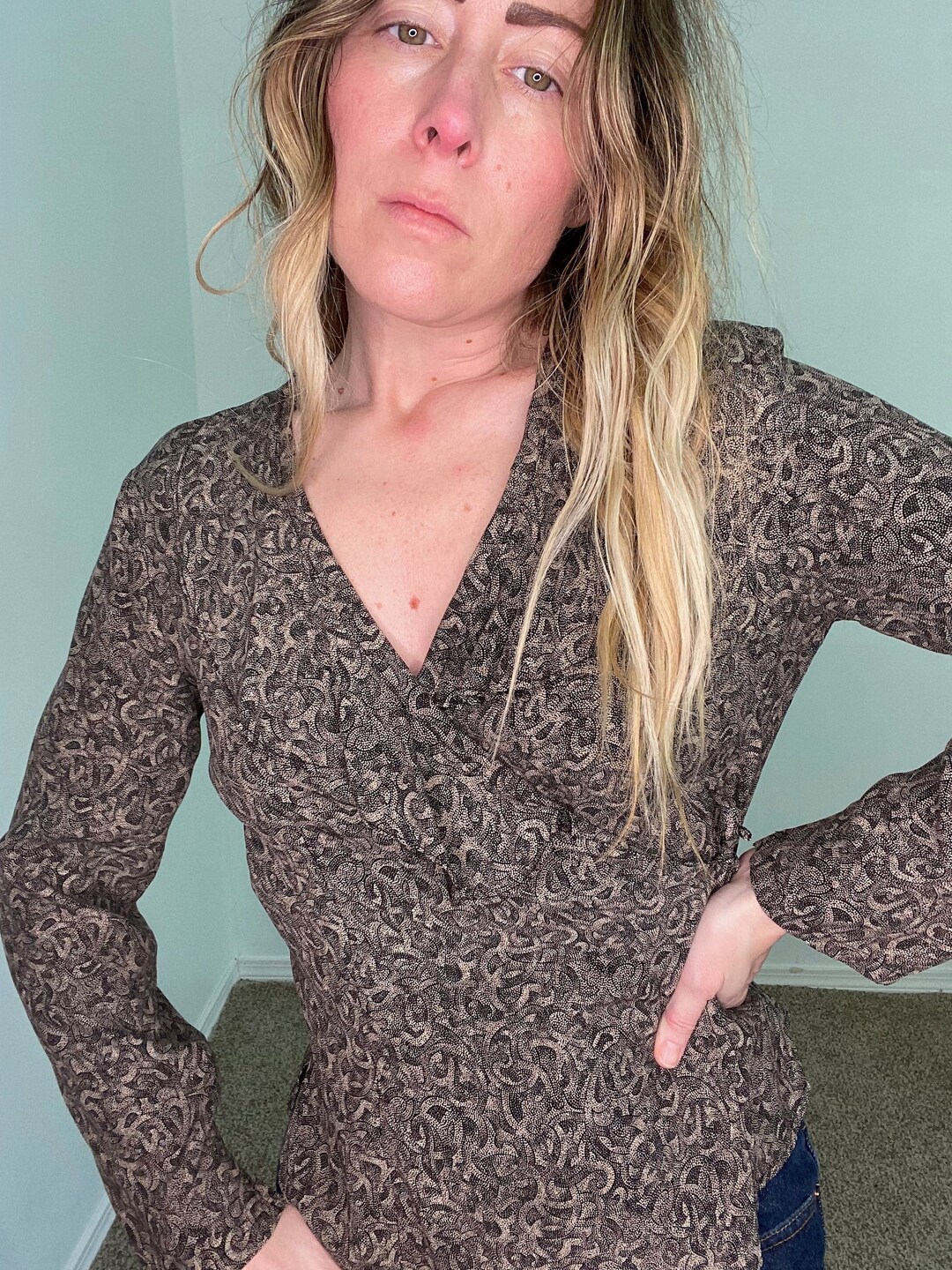 Vintage Y2k, 90s 1990s, Basic Threads, Santa Monica, Wrap Front Blouse, Ruffle Blouse, Side Ties ...