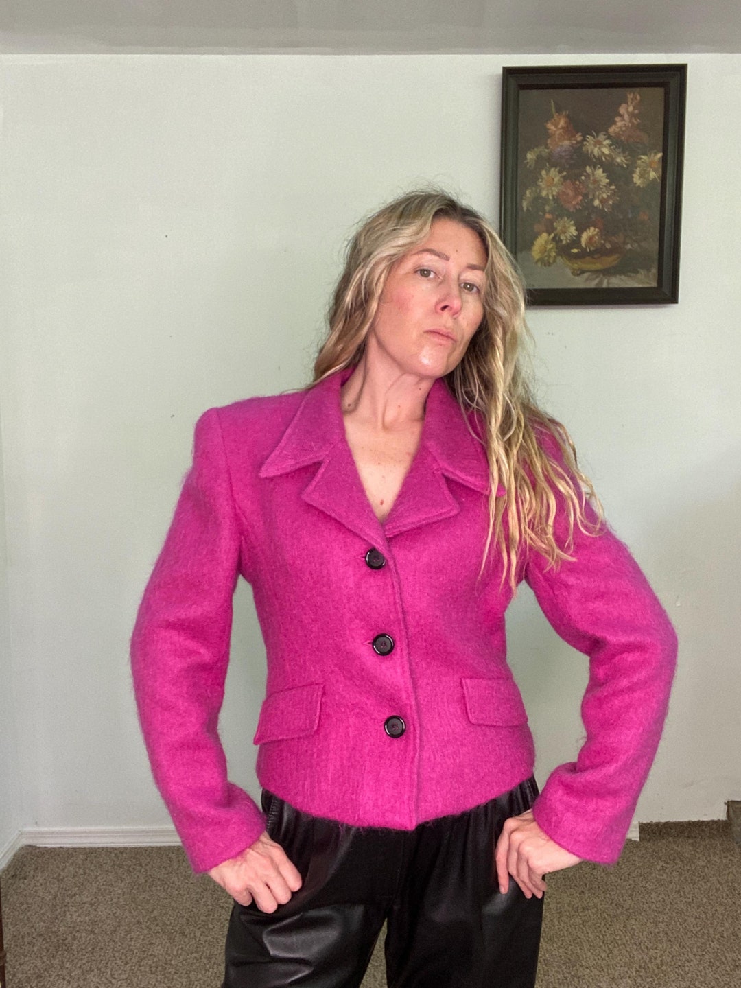 Vintage 1990s 90s, ABS Brand, Made in USA, Hot Pink Magenta, Notched ...