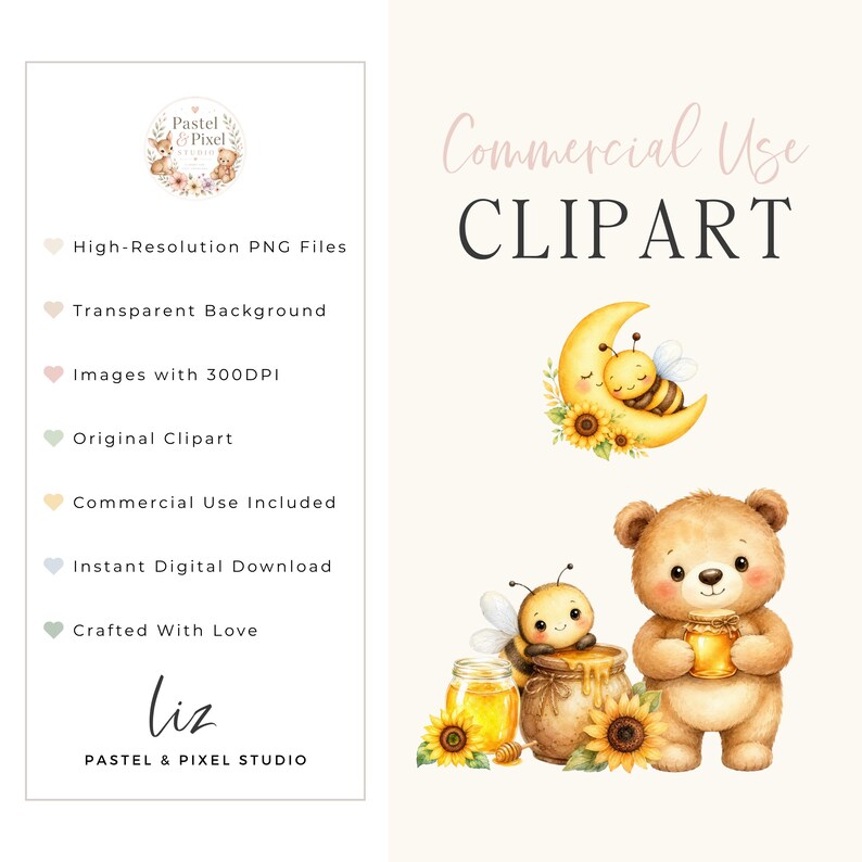 Watercolor Sunflower Bee Clipart Set, Rustic Garden Clipart, Honeycomb ...