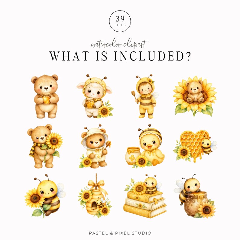 Watercolor Sunflower Bee Clipart Set, Rustic Garden Clipart, Honeycomb ...