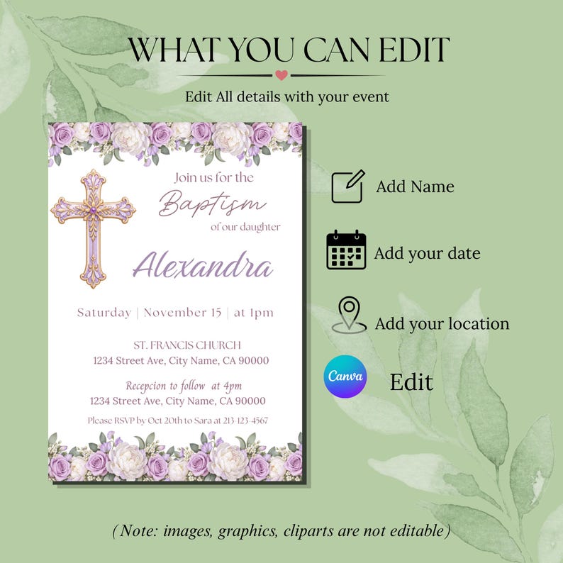 Purple Baptism Invitation, Holy Cross Baptism Invitation, Religious ...