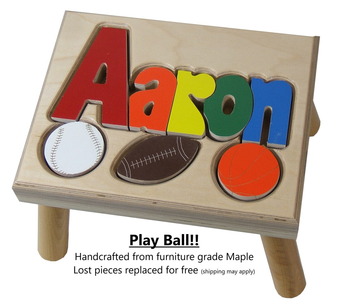 Personalized Name Stool - Puzzle Step Stool With Sports Theme Design ...