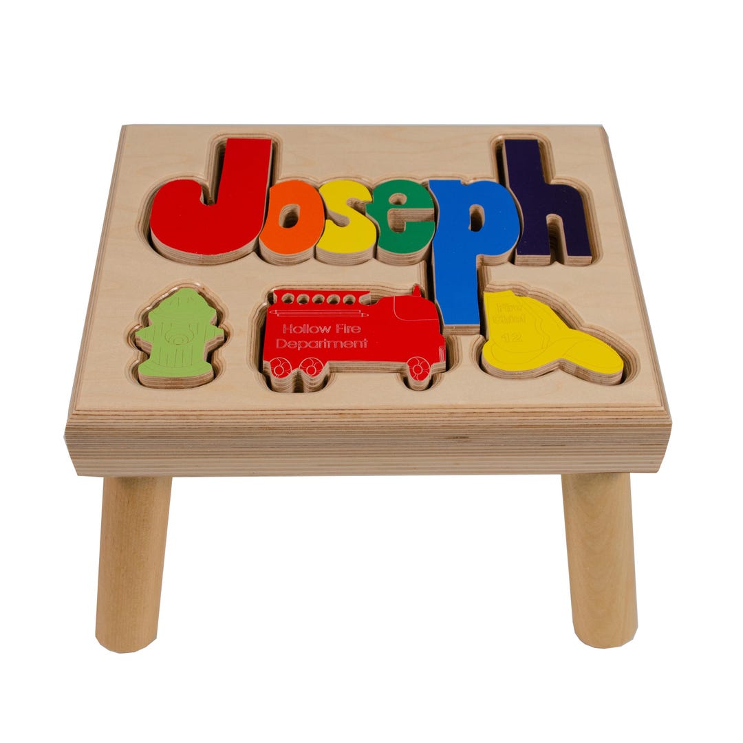 Personalized Fire Truck Name Puzzle Stool ~ Wooden Step Toddler Stool ...