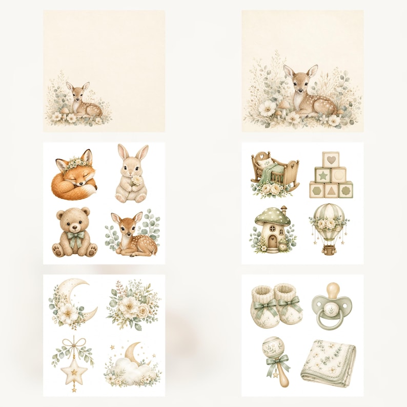Woodland Baby Animals Digital Paper Pack | Sage Green Nursery Scrapbook ...