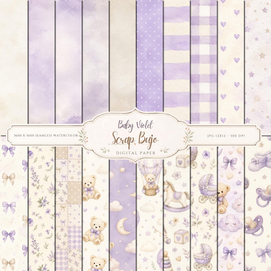 Baby Violet Watercolor Digital Paper Pack, Lavender Nursery Patterns ...