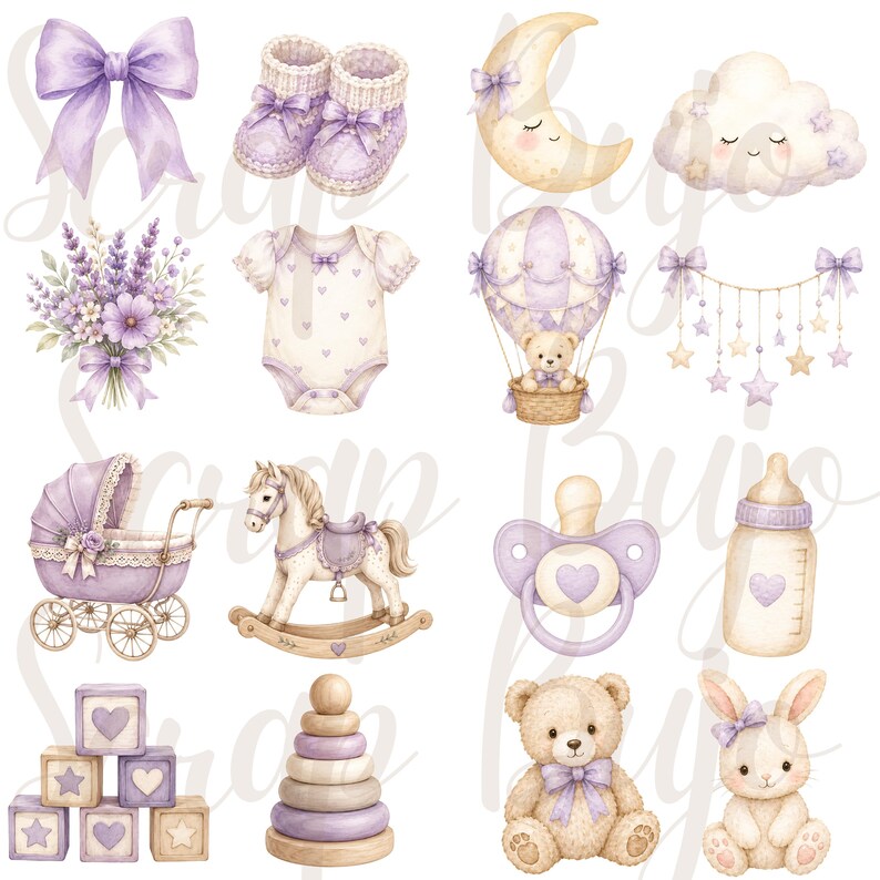 Baby Violet Watercolor Digital Paper Pack, Lavender Nursery Patterns ...