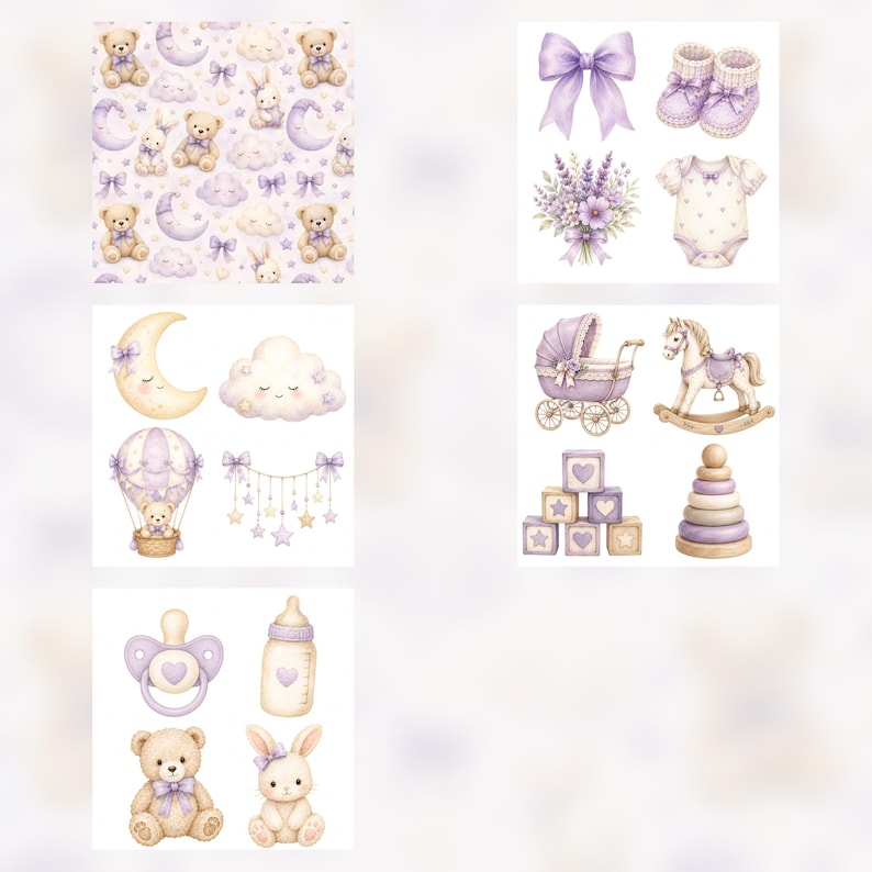 Baby Violet Watercolor Digital Paper Pack, Lavender Nursery Patterns ...