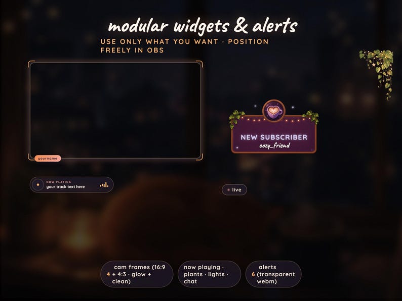 Lofi Cozy Stream Overlay Pack for Twitch OBS | Animated Screens and ...