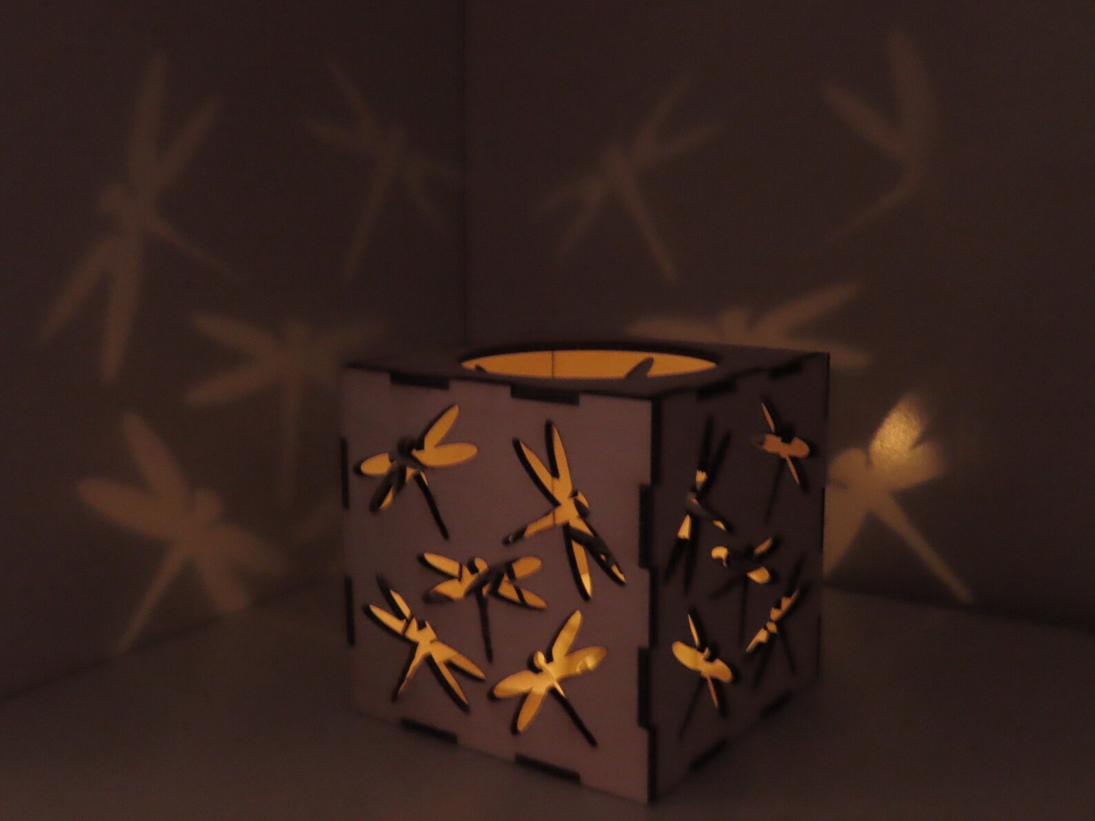 Dragonflies Shadow Casting Wood Lantern Rustic 4 Inch Candle - Etsy