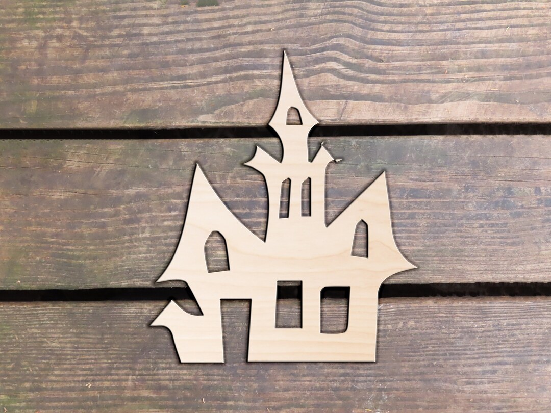 Wood Haunted House Cutout, Wood Halloween Cutout, Wooden Haunted House ...