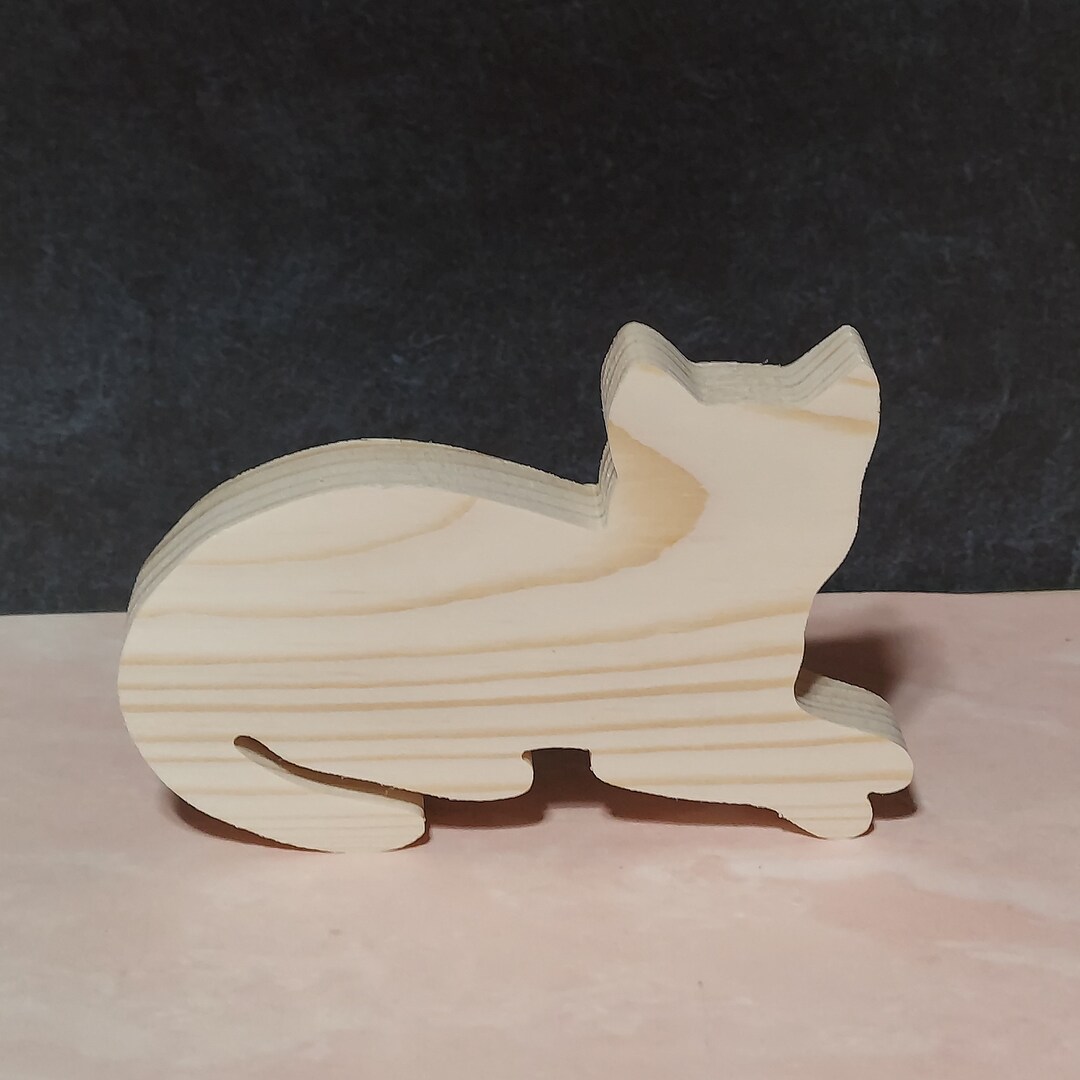 Unfinished Wood Cat Cutout. Chunky Standing Wooden Cat Shape. DIY ...