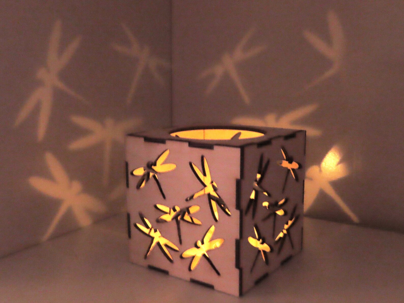 Dragonflies Shadow Casting Wood Lantern Rustic 4 Inch Candle - Etsy