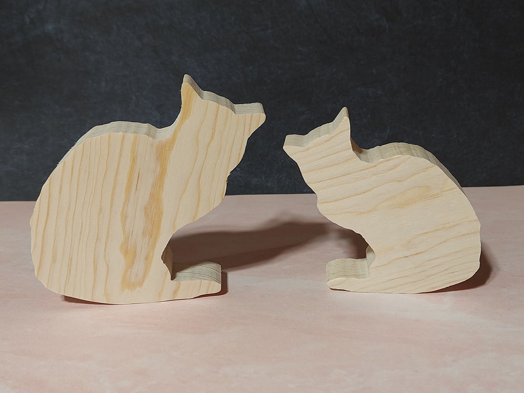 Unfinished Wood Cat Cutout, Standing Wooden Cat Shape, Unfinished Wood ...