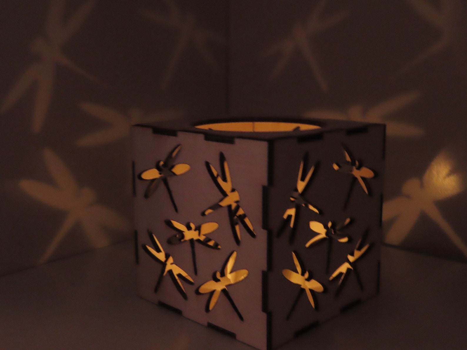 Dragonflies Shadow Casting Wood Lantern Rustic 4 Inch Candle - Etsy