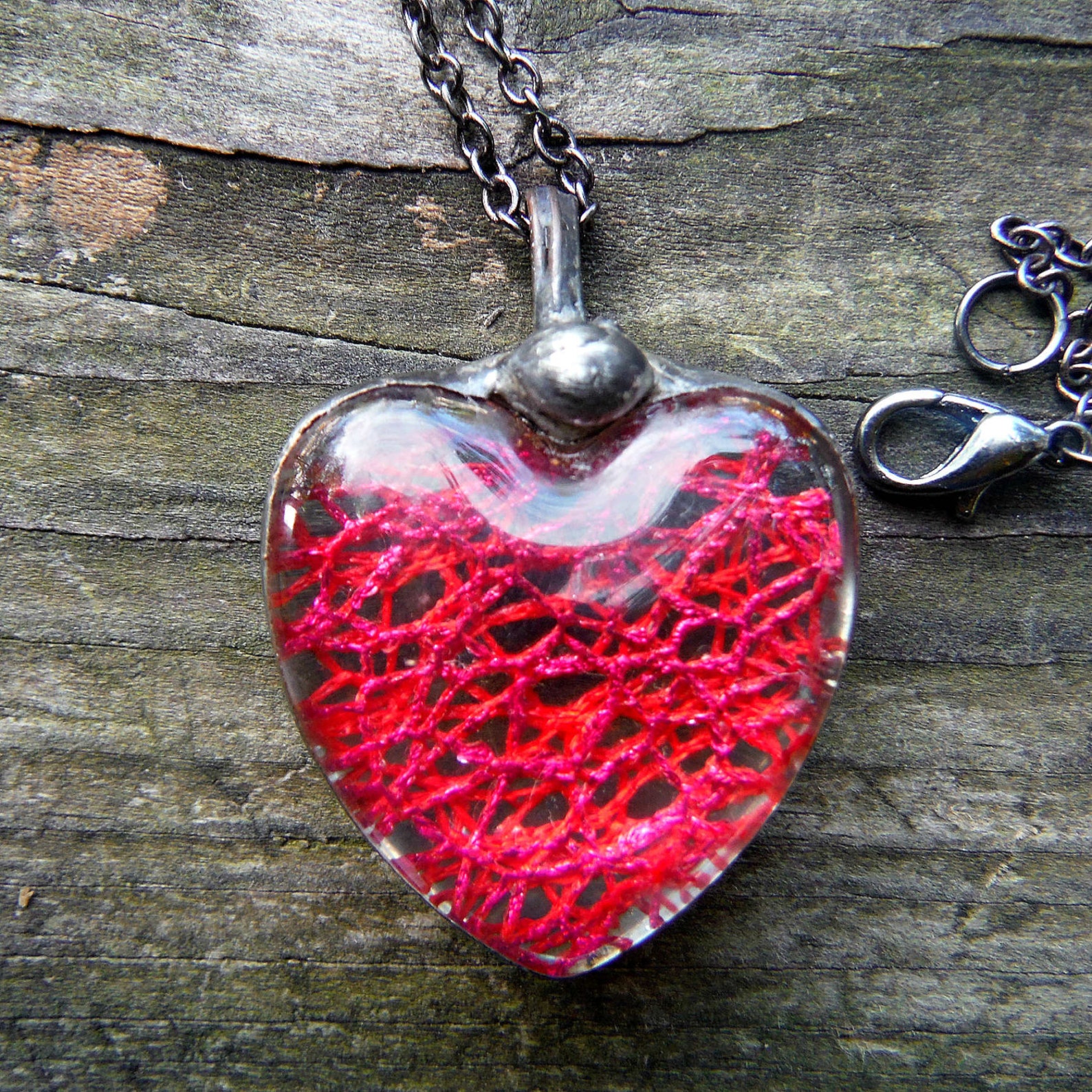 Hot Pink Fuchsia spider web heart necklace romantic gift | Etsy