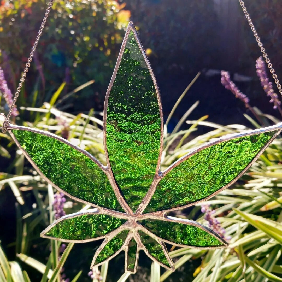 Stained Glass Cannabis Leaf, Pot Leaf Marijuana Suncatcher, Nature ...