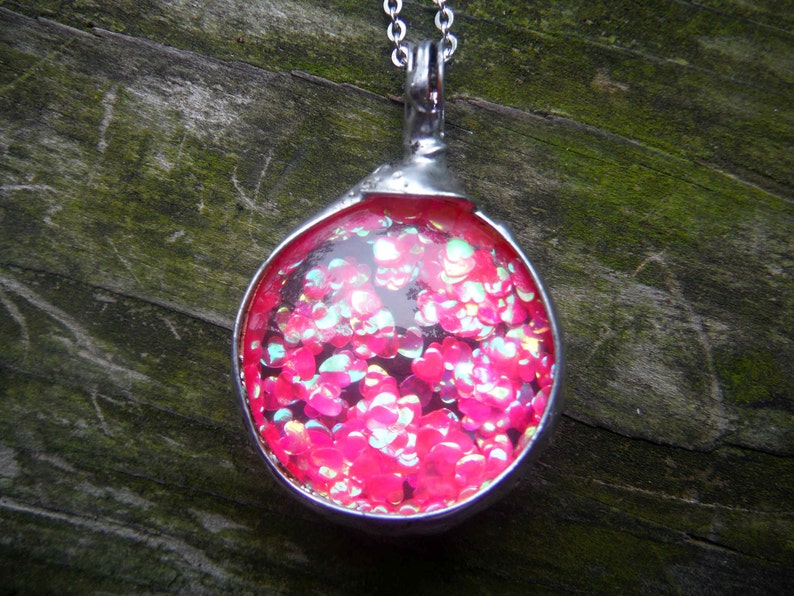 Hot Pink Glitter Heart Necklace Floating Necklace Glitter - Etsy
