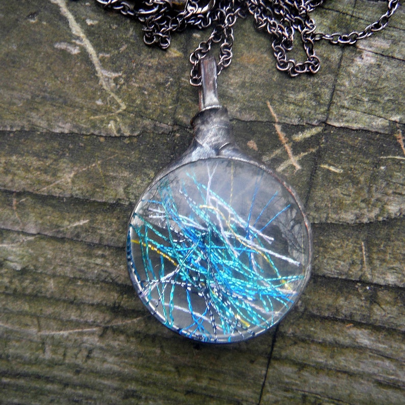 Glass Terrarium Blue Silver Metallic Threads Textile Boho | Etsy