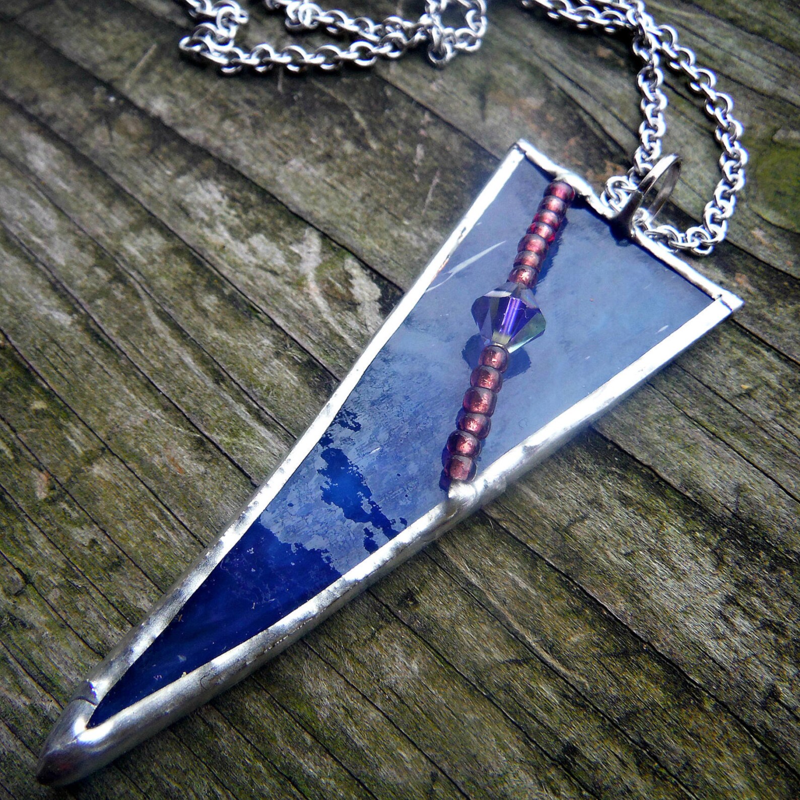 Stained Glass Blue Beaded Dagger Necklace Boho Jewelry | Etsy