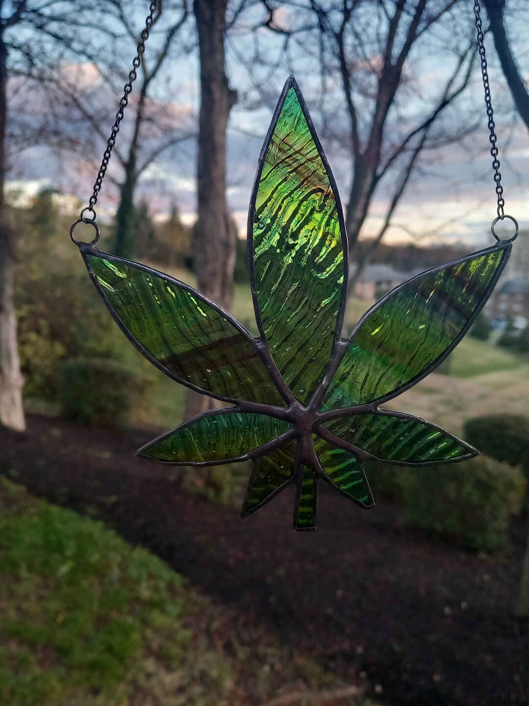 Stained Glass Green Leaf Suncatcher, Stained Glass Art, Window ...