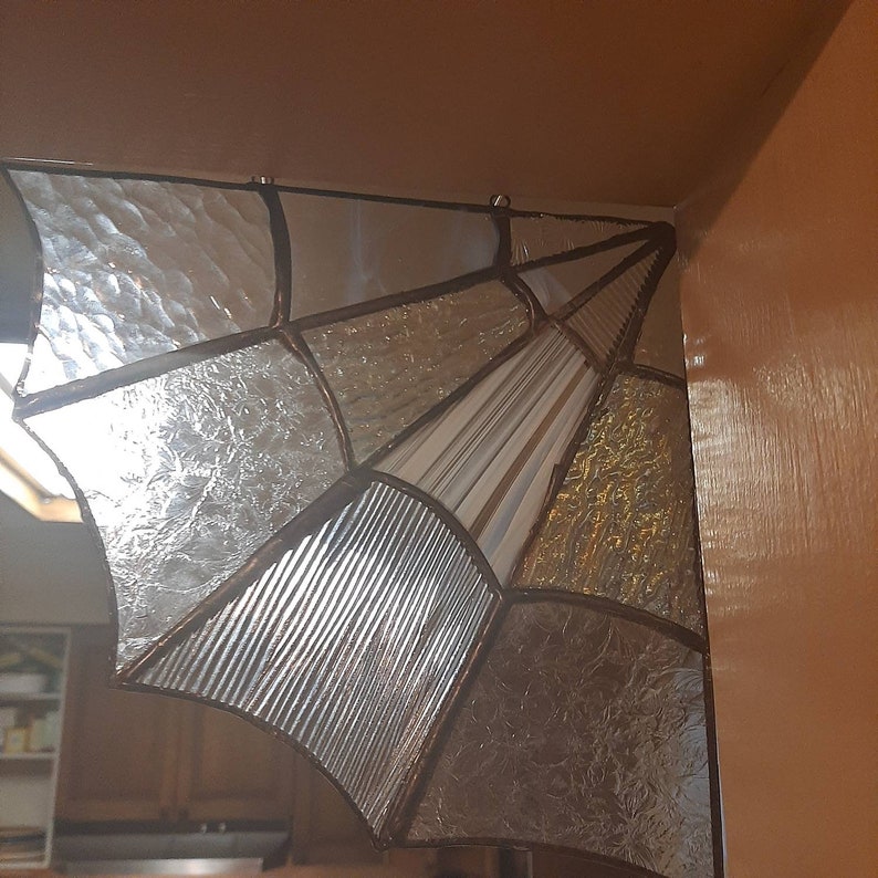 Stained Glass Spiderweb Corner Stained Glass Art Window - Etsy