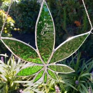 Stained Glass Cannabis Leaf, Pot Leaf Marijuana Suncatcher, Nature ...