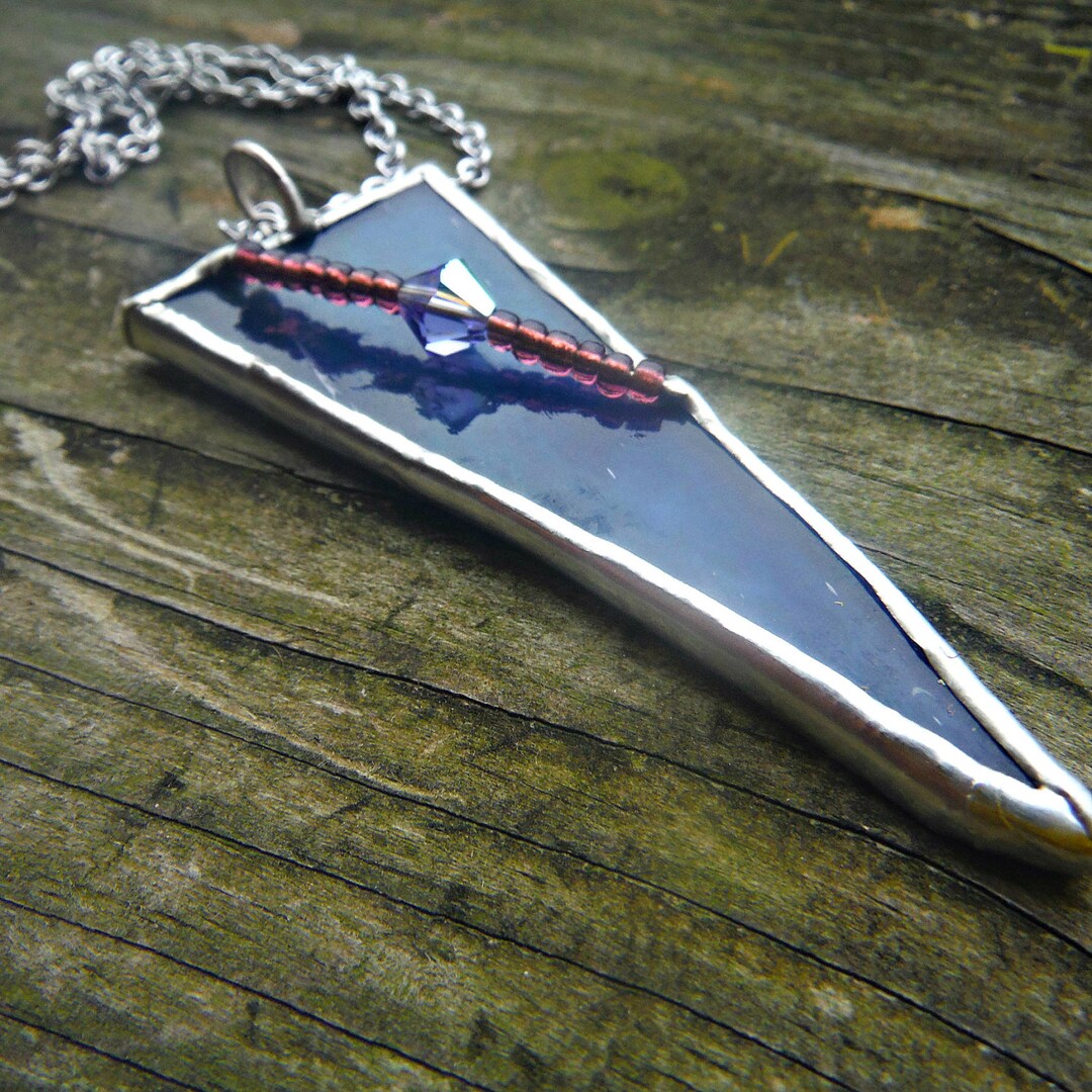 Stained Glass Blue Beaded Dagger Necklace, Boho Jewelry, Bohemian ...