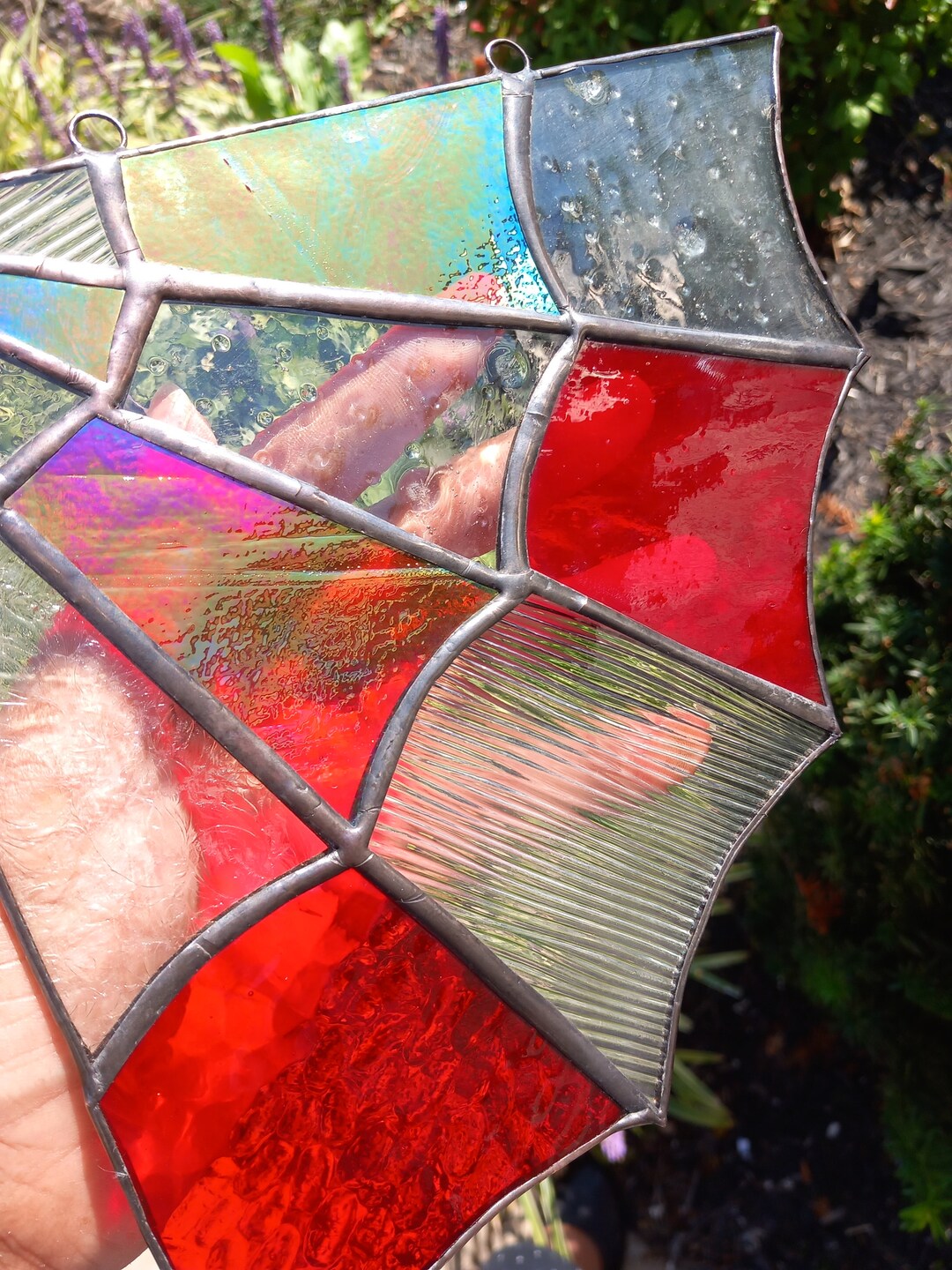 Stained Glass Red Spiderweb Corner, Stained Glass Art, Window ...