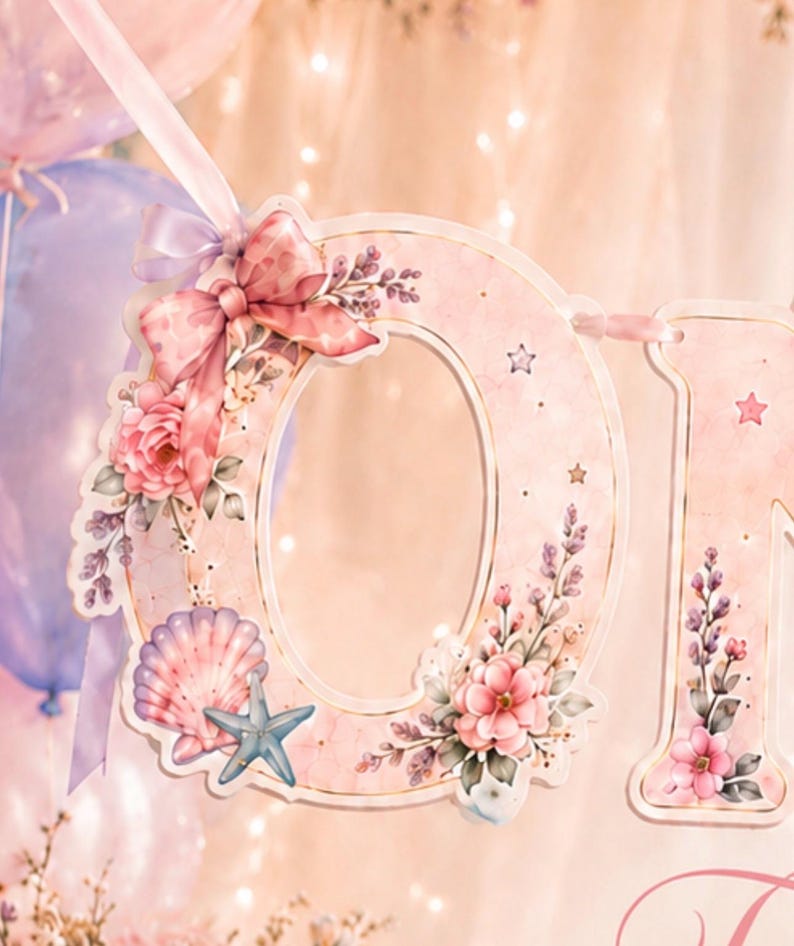 Pink Floral ONE Banner and Door Hanger, Baby Girl First Birthday ...