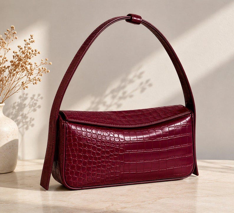 Burgundy Leather Small Shoulder Bag, Soft Top Handle Handbag Women - Etsy
