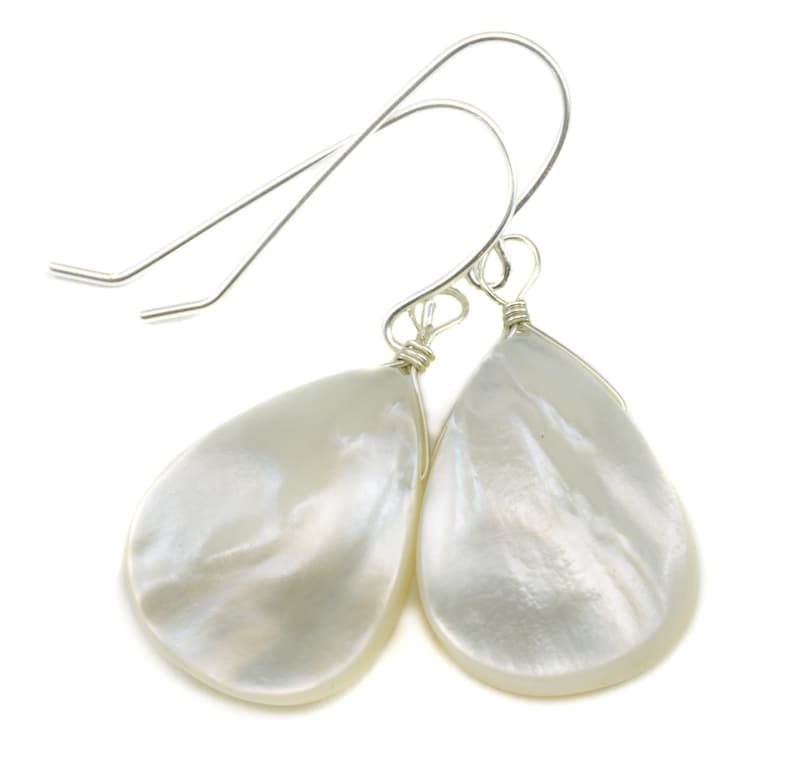 Mother Of Pearl Earrings White Shell Teardrop Natural 14k Etsy