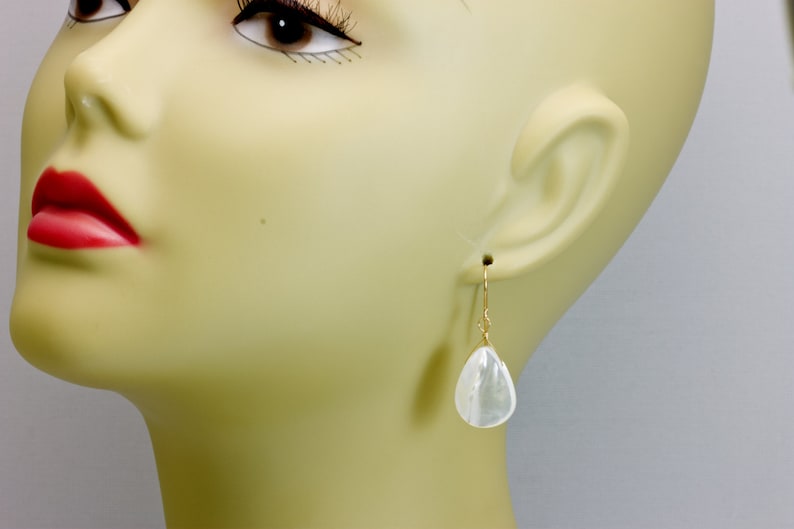 Mother Of Pearl Earrings White Shell Teardrop Natural 14k Etsy