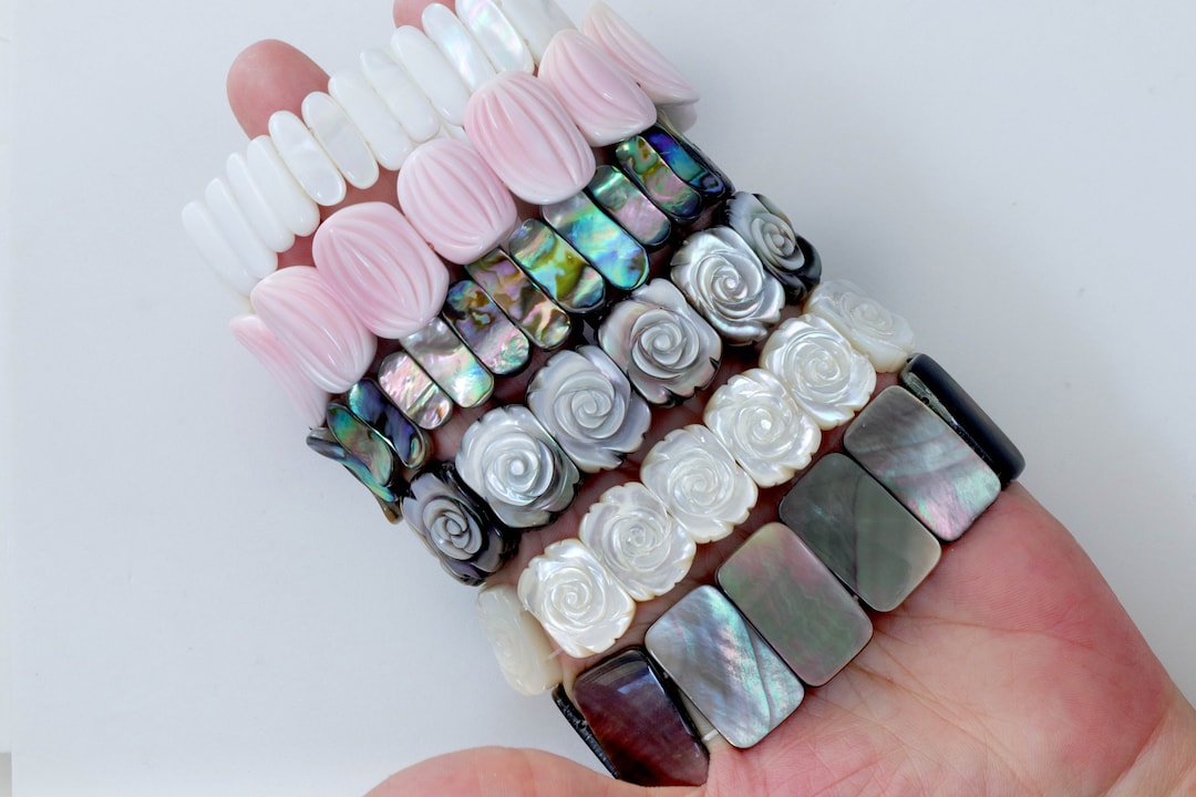 Mother of Pearl Shell Bracelet Natural Rainbow Black Iridescent Colors ...