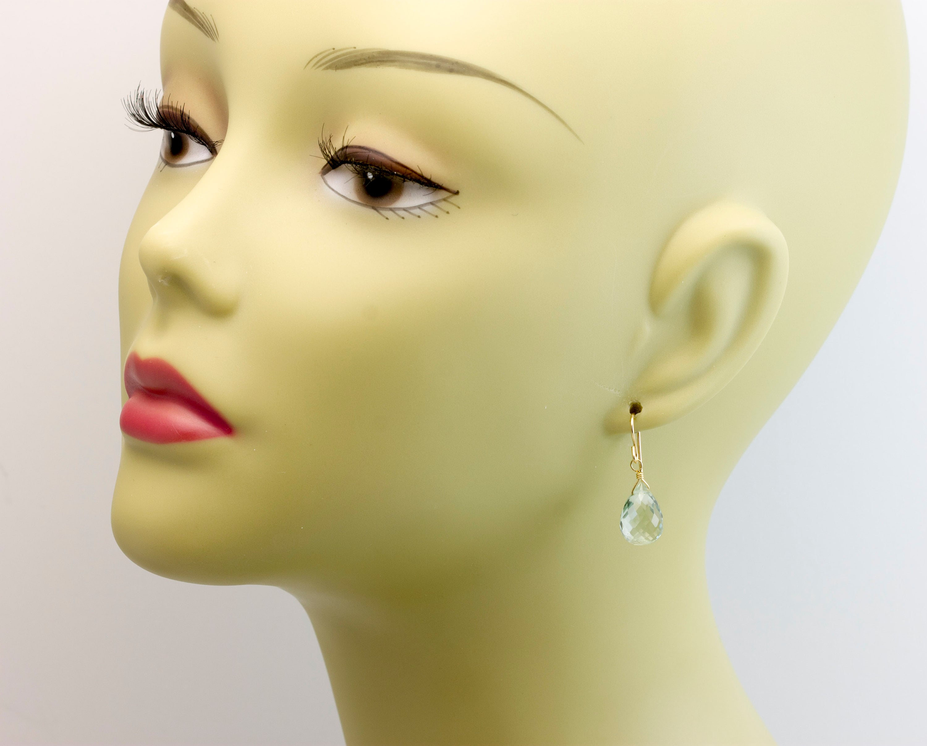Green Amethyst Earrings Prasiolite Faceted AAA Briolette Teardrop 14k ...